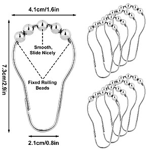 Shower Curtain Hooks Rings for Bathroom - 12 Pcs Stainless Steel (Silver Pear-Shape)