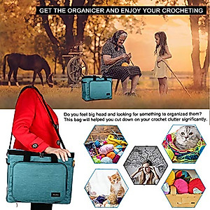 Hoshin Knitting Bag for Yarn Storage, High Capacity Yarn Totes Organizer with Inner Divider Portable for Carrying Project, Knitting Needles(up to 14”), Crochet Hooks, Skeins of Yarn (Green)