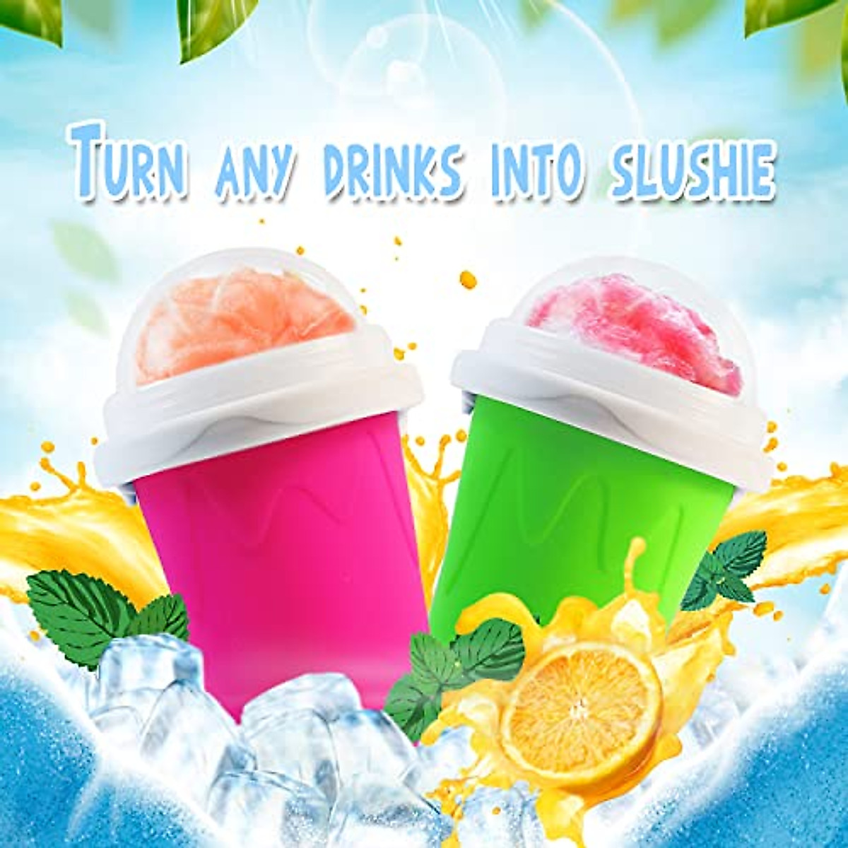 NUFR Slushie Maker Cup, Magic Quick Frozen Smoothies Cup Cooling Cup Double Layer Squeeze Cup Slushy Maker, Homemade Milk Shake Ice Cream Maker DIY it for Children and Family (Green)