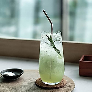 BambooMN Reusable Stainless Steel Metal Drinking Straws - 8" Bent Straws w/ 1x Cleaning Brush - 6 Pack