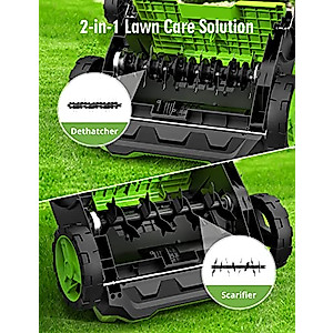 SWIPESMITH 13-Inch 12 Amp Electric Dethatcher Scarifier, 2-in-1 Lawn Dethatcher with Two Safety Switches, 4-Position Depth Adjustment, Scarifier with Foldable Handle, for Lawn, Garden, Yard