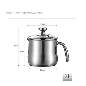 KLLKR 1.8 Quart Stainless Steel Milk Pot with Pour Spout, Saucepan with Lid, No Coating, Reinforced Stainless-Steel Handle for Boiling Milk, Sauce, Gravies