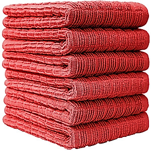 Bumble Premium Kitchen Towels (16”x 28”) Red Ribbed Check Design | Soft, Highly Absorbent with Hanging Loop | Natural Ring Spun Cotton | Large Kitchen Hand Towels | Tea Towels Set | 380 GSM - 6 Pack