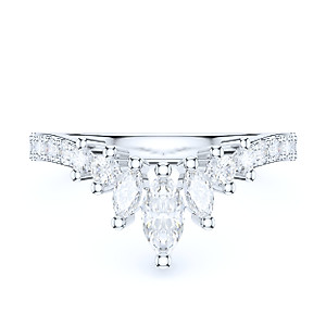 PRSTANI Sterling Silver Slight V Shaped Crown Simulated Marquise & Round Diamond Matching Ring Wedding Band (2.5)