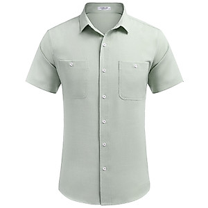 COOFANDY Men's Dress Shirt Short Sleeve Button Up Cotton Designer Shirt Big Tall Light Green