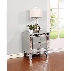 Coaster Furniture Leighton Modern Glam 2 Drawer Nightstand Bedroom Bedside Table Storage Drawers Mirrored Frame Metallic Mercury Silver 204922
