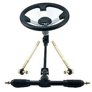 ALL-CARB Go Kart 300mm Steering Wheel Steel Kit Gear Rack Pinion 320mm Adjustable Tie Rod Rack Shaft Assembly Replacement for 110cc Go Kart