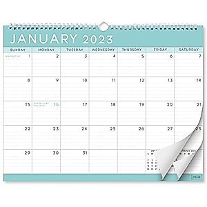 S&O Basic Teal Business Wall Calendar from Jan 2023-Jun 2024 - Tear-Off Monthly Calendar for Office - 18 Month Academic Wall Calendar 2023-2024 - Hanging Calendar with Monthly Mini-Calendars - 10.5x13.5”in
