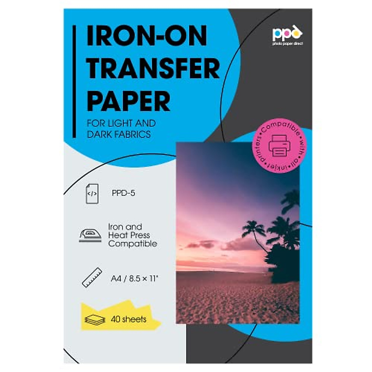 PPD Inkjet Iron-On Mixed Light and Dark Transfer Paper LTR 8.5X11 - Pack of 40 Sheets (PPD005-Mix)