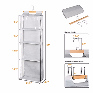 Hanging Yarn Storage with 4 Large Pockets, Clear Knitting Organizer Storage with Zippers for Crochet Lovers, Hanging Yarn Holder with Over-Door Hooks for Knitting Needles Crochet Hooks