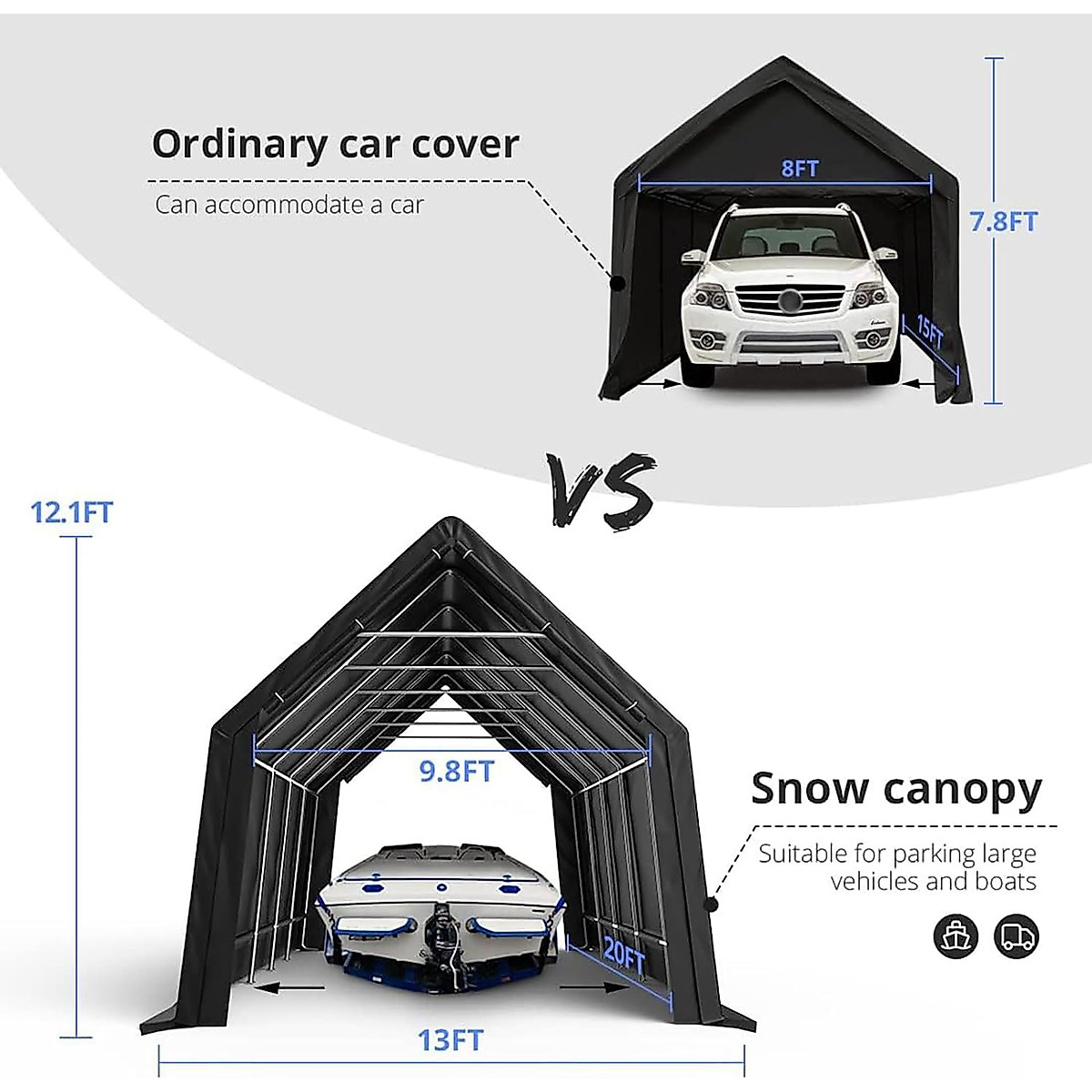 KING BIRD 13' x 20' Heavy Duty Carport Anti-Snow Carport, Full-Size Truck, Outdoor Storage Shelter Shed Instant Garage Car Canopy with Reinforced Ground Bars