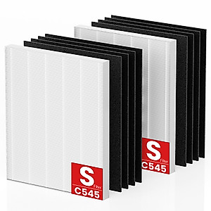 C545 Replacement Filter H13 Grade True HEPA Compatible with Winix C545 Air Purifier, for Winix Filter S, Part 1712-0096-00 and 2522-0058-00, Pack of 2 HEPA Filter and 8 Activated Carbon Pre-Filter