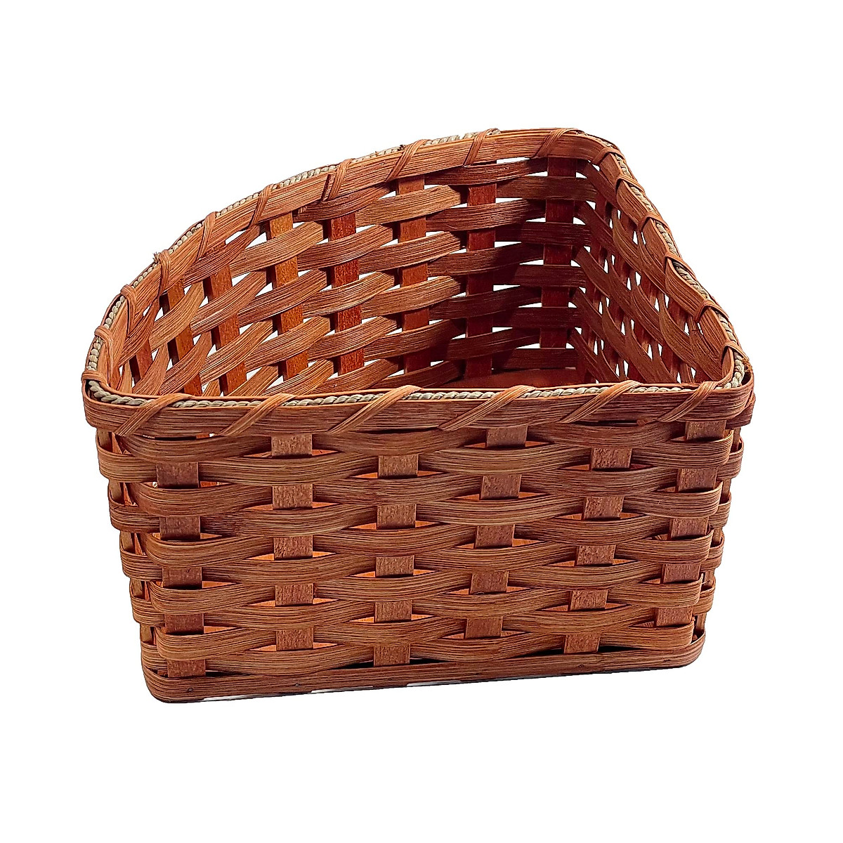 Amish Corner Storage Handmade Solid Oak Woven Wicker Basket (Large)