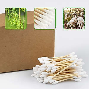 FOVURTE Bamboo Cotton Swabs 400 count, Organic Cotton Swab Round Tips, Natural Wooden Cotton Buds for Ears, Double Heads Ear Sticks Travel, Makeup Remover