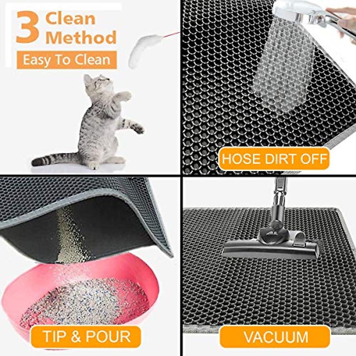 Topcovos Cat Litter Mat, Litter Mat Double Layer Honeycomb Trapping Mat, Easy Clean Litter Box Mat EVA Phthalate Free Kitty Litter Mat