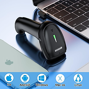 Symcode 2D Wireless Barcode Scanner,Bluetooth6.0 & Wireless2.4G & USB Wired Connection, 1D QR Bar Code Reader Scanner Automatic Fast Precise scanning for Smart Phone, Tablet, PC