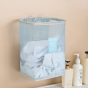 Wall-mounted laundry basket, collapsible washable laundry storage basket, bathroom and bedroom laundry organizer (blue)