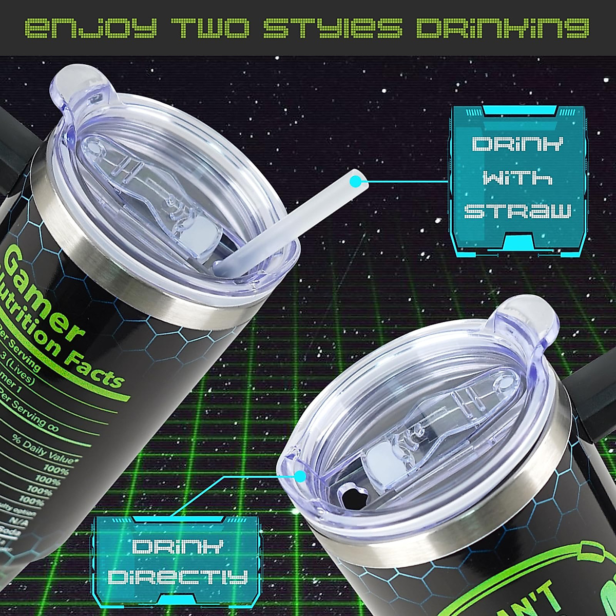 puhnhsv 40 oz Gaming Tumbler With Handle and Straw, 30oz Insulated Stainless Gaming Tumbler Coffee Travel Mugs Cup Water Bottle Game Lovers Gifts for Men Boys