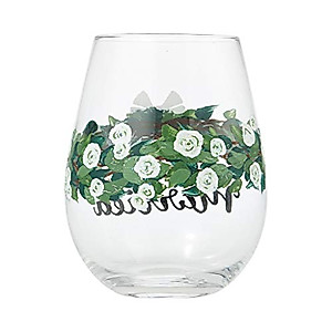 Enesco Designs by Lolita Just Married Wedding Hand-Painted Artisan Stemless Wine Glass Set, 20 Ounce, Multicolor