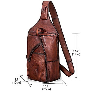 Genuine Leather Sling Bag for Men Vintage Handmade Crossbody Chest Bag Casual Daypack Hiking Backpack Motorcycle Pack (Coffee)