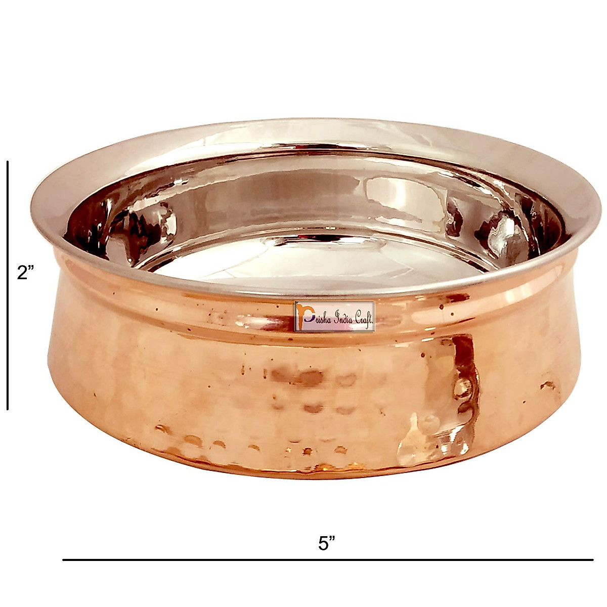 Prisha India Craft Stainless Steel Copper Handi Bowl for Serving Dishes, Serveware & Tableware | Capacity 300 ML, 1 No | Set of 2