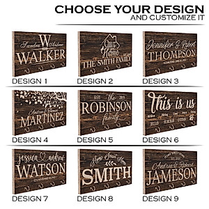 Naive Argo Personalized Wood Wall Mount Key Holder for Couple Mr Mrs Wedding Gift | New Home Décor Customize Key Ring Hook Hanger for Housewarming Gifts | C01D04