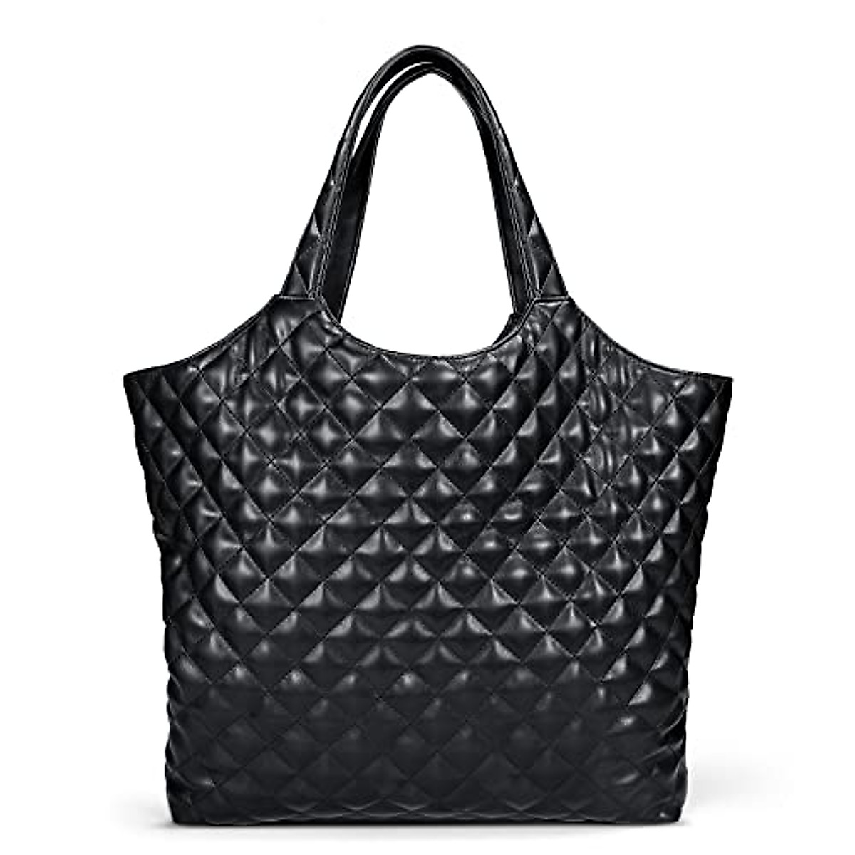Hp hope Large Faux Leather Tote Bag with Removable Zipper Pouch, Maxi Shopping Bag in Quilted Lambskin, Waterproof Shoulder Handbag for Women, Black