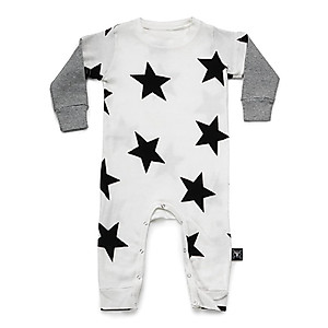 NUNUNU Baby Long Sleeve Playsuit, 100% Cotton, For Infant Boys & Girls, White - Stars, 6-12 Months…