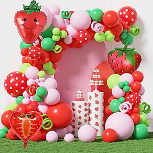 DUILE Strawberry Birthday Party Decorations Strawberry Balloons Garland Arch Kit Strawberry First Birthday Baby Shower Summer Fruit Party Decoration