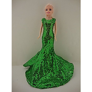 Awe Inspiring Green Sequined Mermaid Gown Made to Fit Barbie Doll
