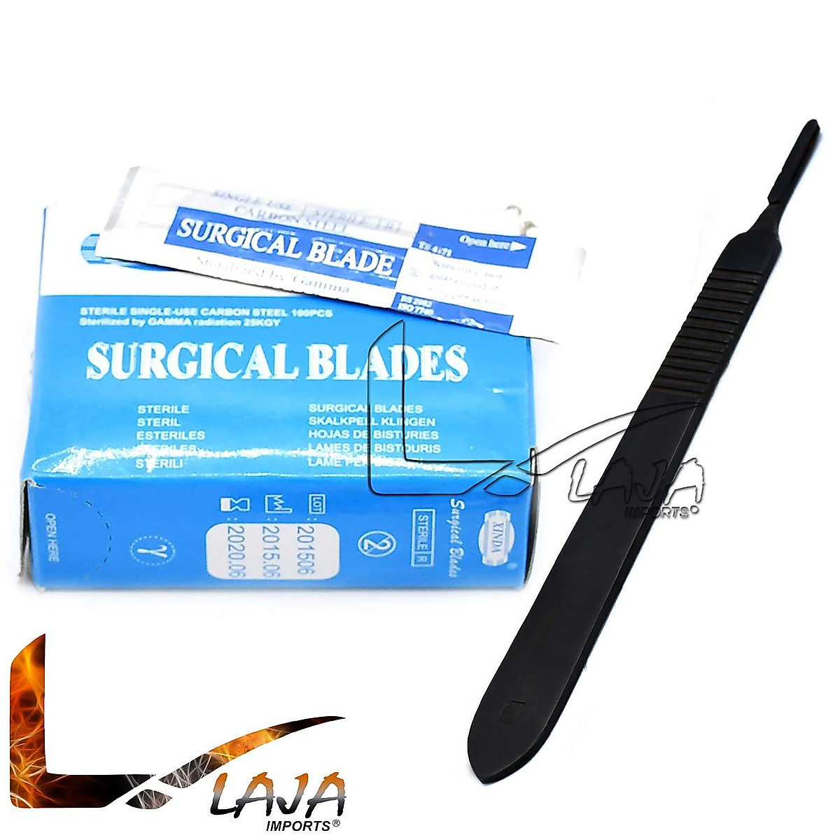 LAJA Imports 100 Scalpel Blades #10 and Includes One Handle Black #3