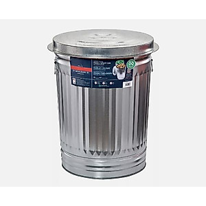 Generic 31 Gallon Galvanized Steel Round Metal Household Trash Can with Lid, Grey