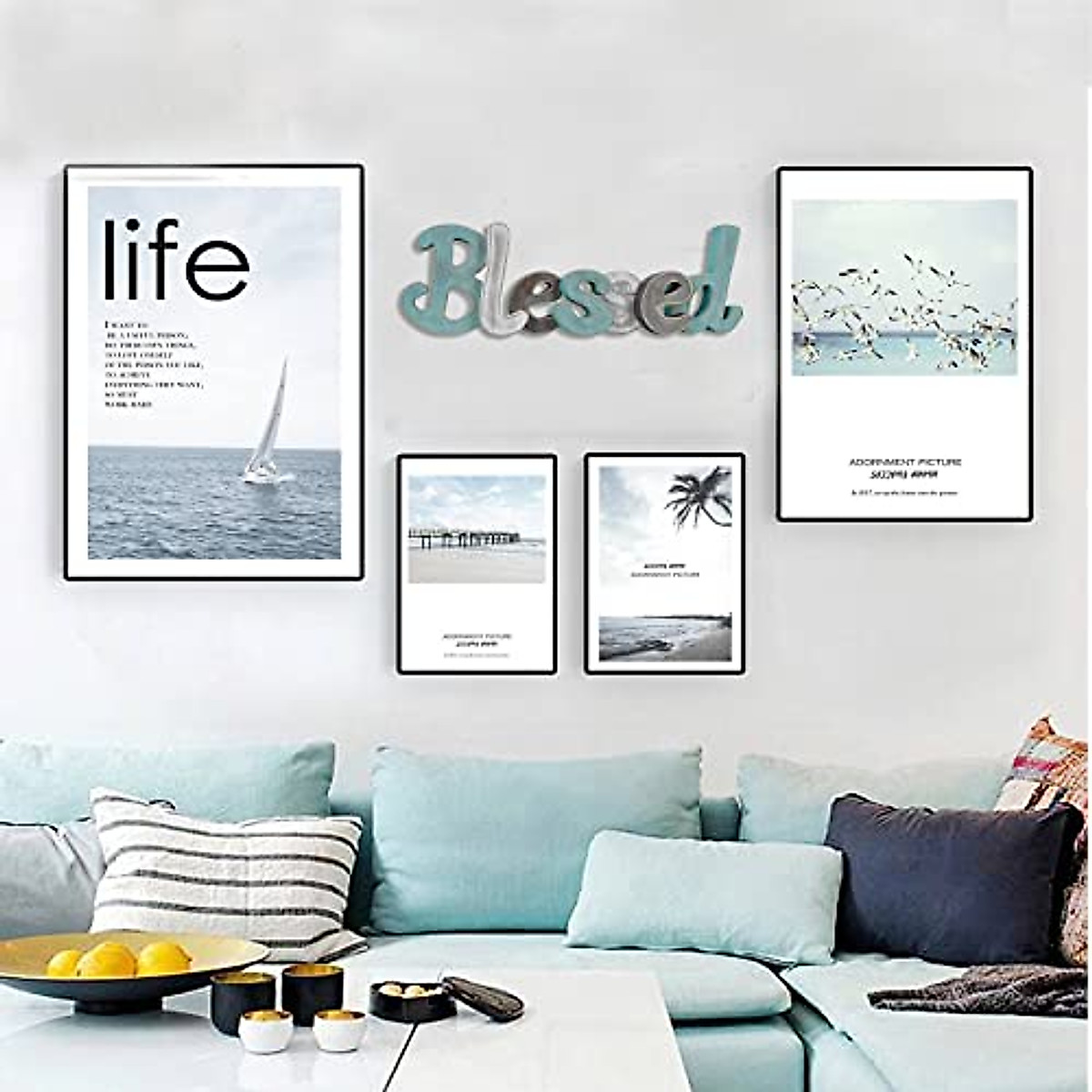 Teal Blessed Wooden Letters Wall Decor Freestanding Cut Out Decorative Wood Word Decor Signs for Living Room Shelf Mantel Table Top Rustic Home Decor