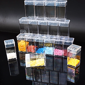 Tighall 20 Pack Diamond Embroidery Storage Jars Small Beads Storage Container Refills Clear Plastic Storage Box for DIY Stitch Tools Nail for Small Object (20Pcs, Square)