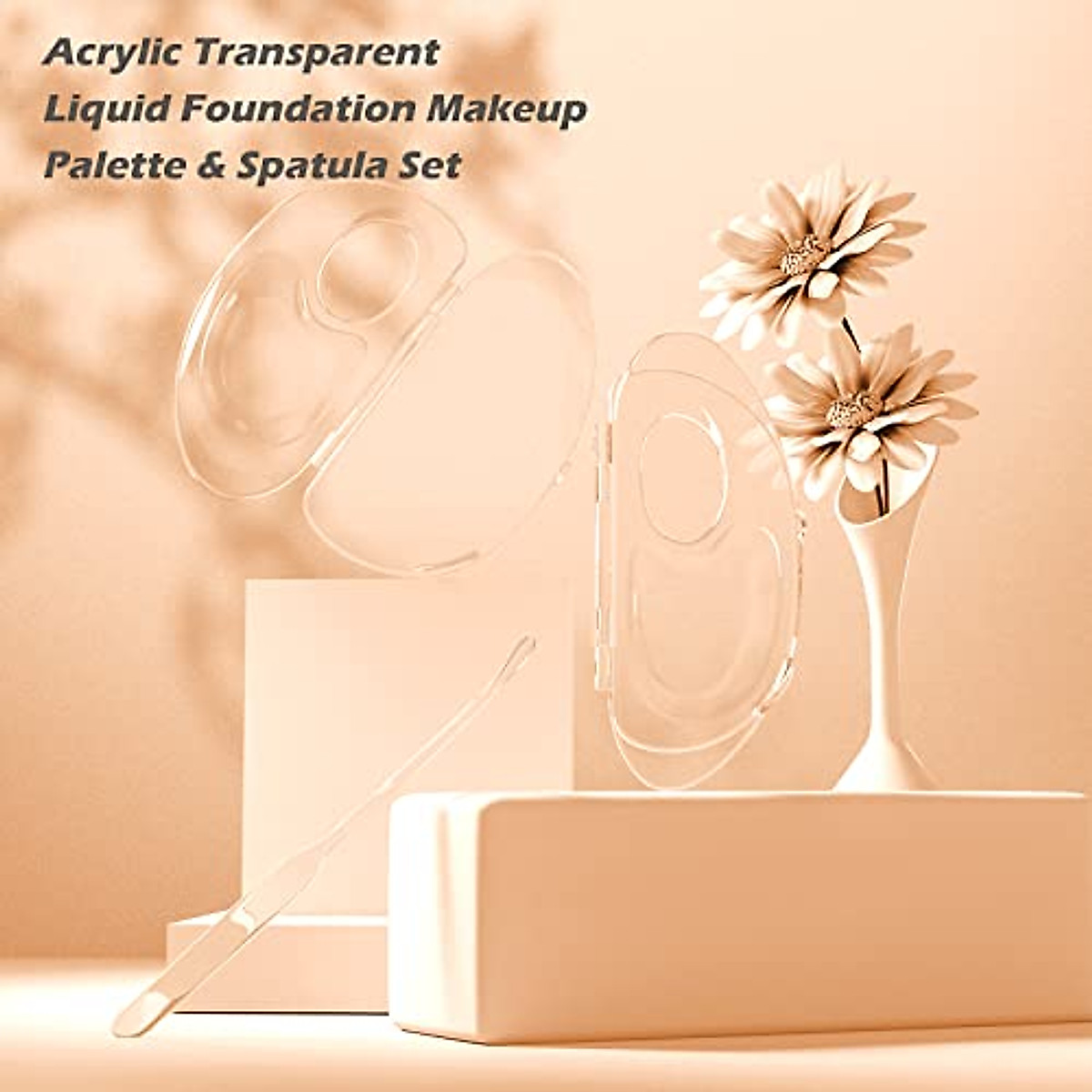 Penugo 180 Degree Folding Acrylic Makeup Mixing Palette, Plastic Foundation Makeup Facial Palette with Felt Bag, Transparent Spatula Tool for Eyeshadow Liquid Foundation Cosmetic Pigment Mixing