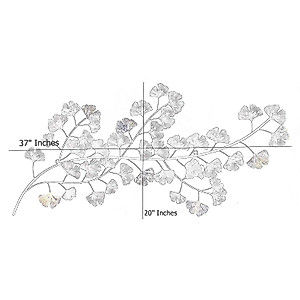 Bellaa 3D Metal Wall Decor Living Room Ginkgo Leaf Japanes Style Flower Golden Blue Teal Abstract Scroll Celtic Wrought Iron Plaque Hanging Boho Home Outdoor Garden Floral Accents Turquoise