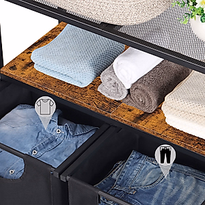 Double Laundry Hamper, Laundry Sorter 2 Section with Shelf Laundry Basket Organizer with Wheels Dirty Clothes Hampers with 2 Pull-Out and Removable Bags Clothes Hampers for Laundry Room, Rustic Brown