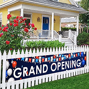 Blue White Large Grand Opening Banner Backdrop,Shops Malls Companies Restaurants Store Business Opening Activities Advertising,Outdoor Outside Opening Propaganda Decorations Supplies 9.8x1.6 Feet