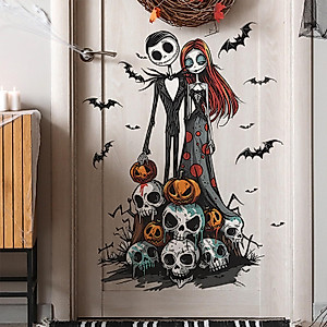 Generic Nightmare Before Christmas Wall Stickers Decals Horror Halloween Decoration Bat Pumpkin Skull Wall Clings for Halloween Party Home Office Classroom Wall DIY Wall Art Stickers Supplies, WW-173