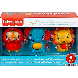Fisher-Price Busy Buddies Gift Set Jungle Animal Infant Activity Toys with Sensory Details for Baby Ages 6 Months and Older