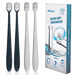 Besfony 4 Pack Extra Soft Toothbrush with 20000 Soft Bristles for Sensitive Gums, Manual Ultra Soft Nano Toothbrushes for Protect Fragile Gums, Perfect for Kids & Adults(Black/White)
