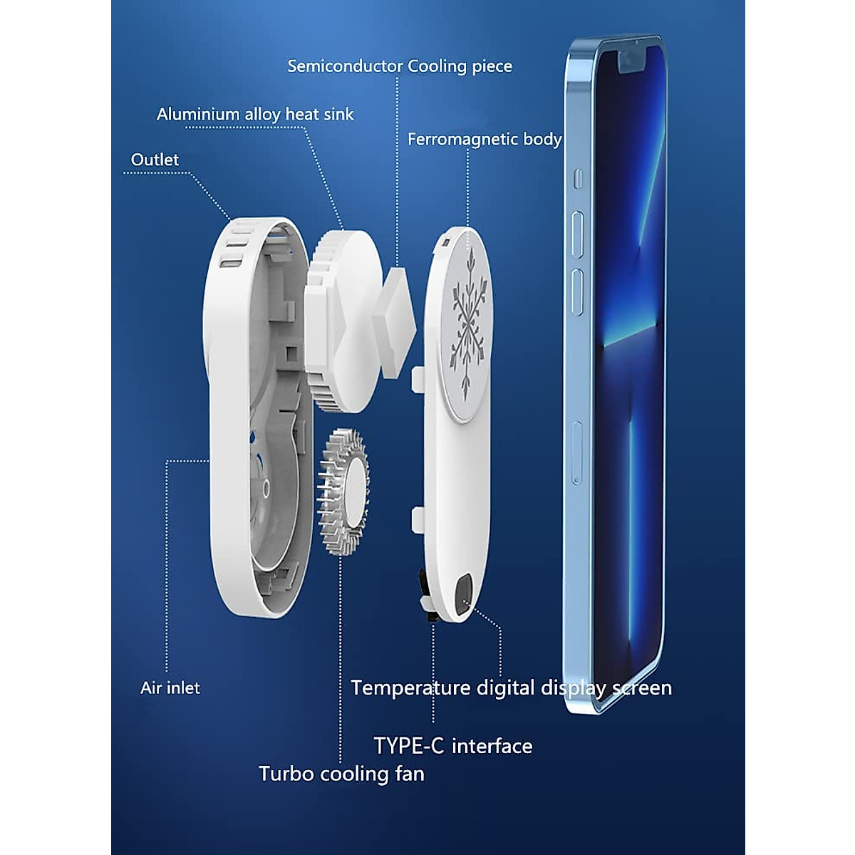 LONGFITE Phone Cooler Magnetic Ultra Thin Radiator with Semiconductor Fan Cooling Function and LED Temperature Display for Smartphone Gaming