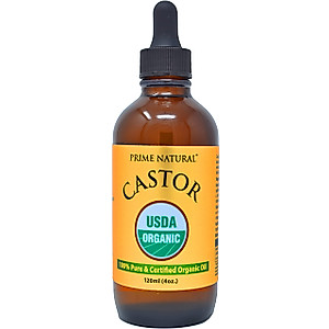 PRIME NATURAL Organic Castor Oil (4oz / 120ml) - USDA Certified Organic, Pure, Cold Pressed, Thick, Hexane Free - Stimulate Growth for Eyelashes, Eyebrows, Hair, Skin Moisturizer