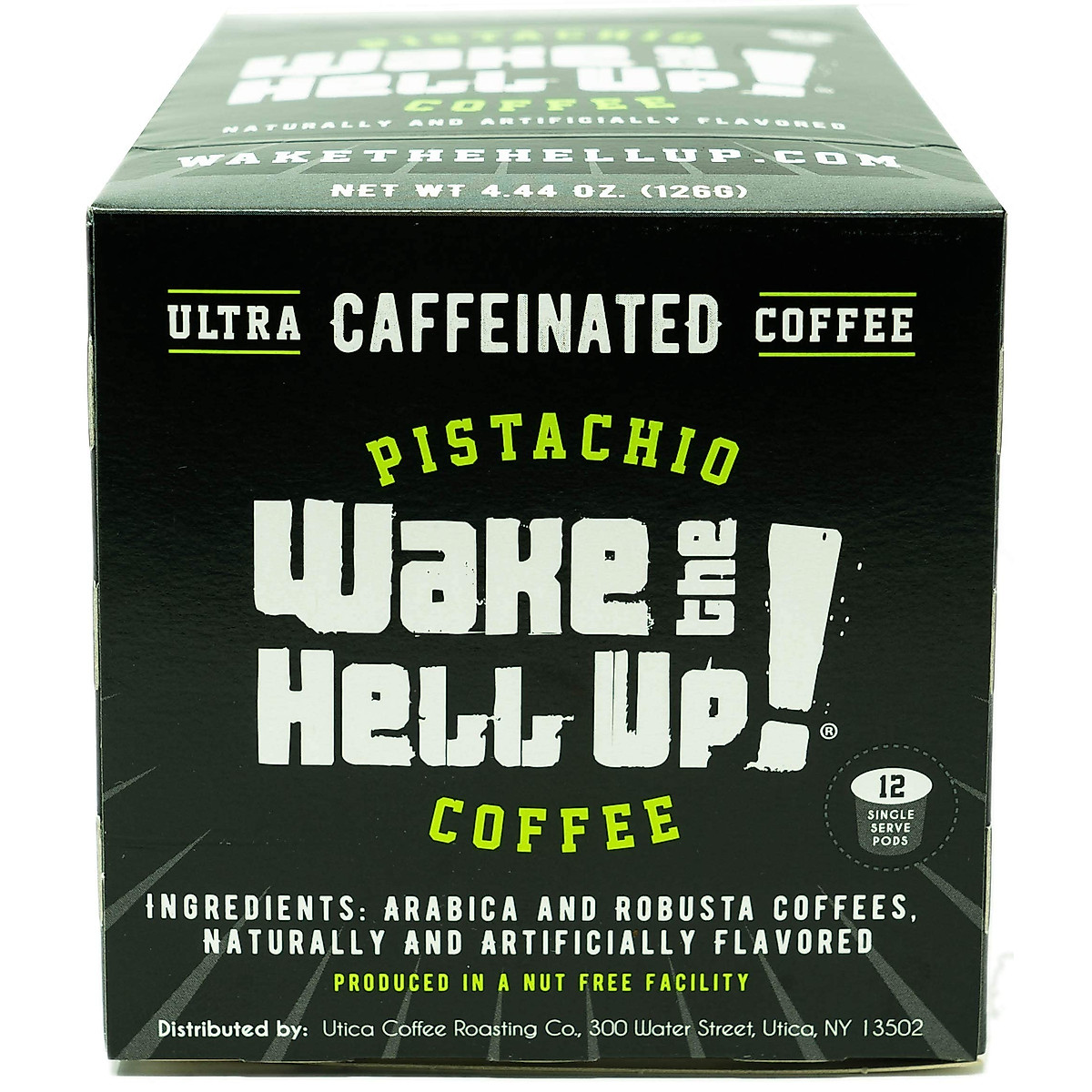 Wake The Hell Up!® Pistachio Flavored Single Serve Coffee Pods Of Ultra-Caffeinated Coffee For K-Cup Compatible Brewers | 12 Count, 2.0 Compatible Pods