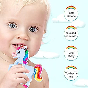 HAOBAOBEI Unicorn Baby Teething Toy for 0-6month Gifts, Infants Chew Toys for Sucking Needs, Hand Pacifier for Breast Feeding Babies, Silicone Toy for New Born(1 Pack-Blue)