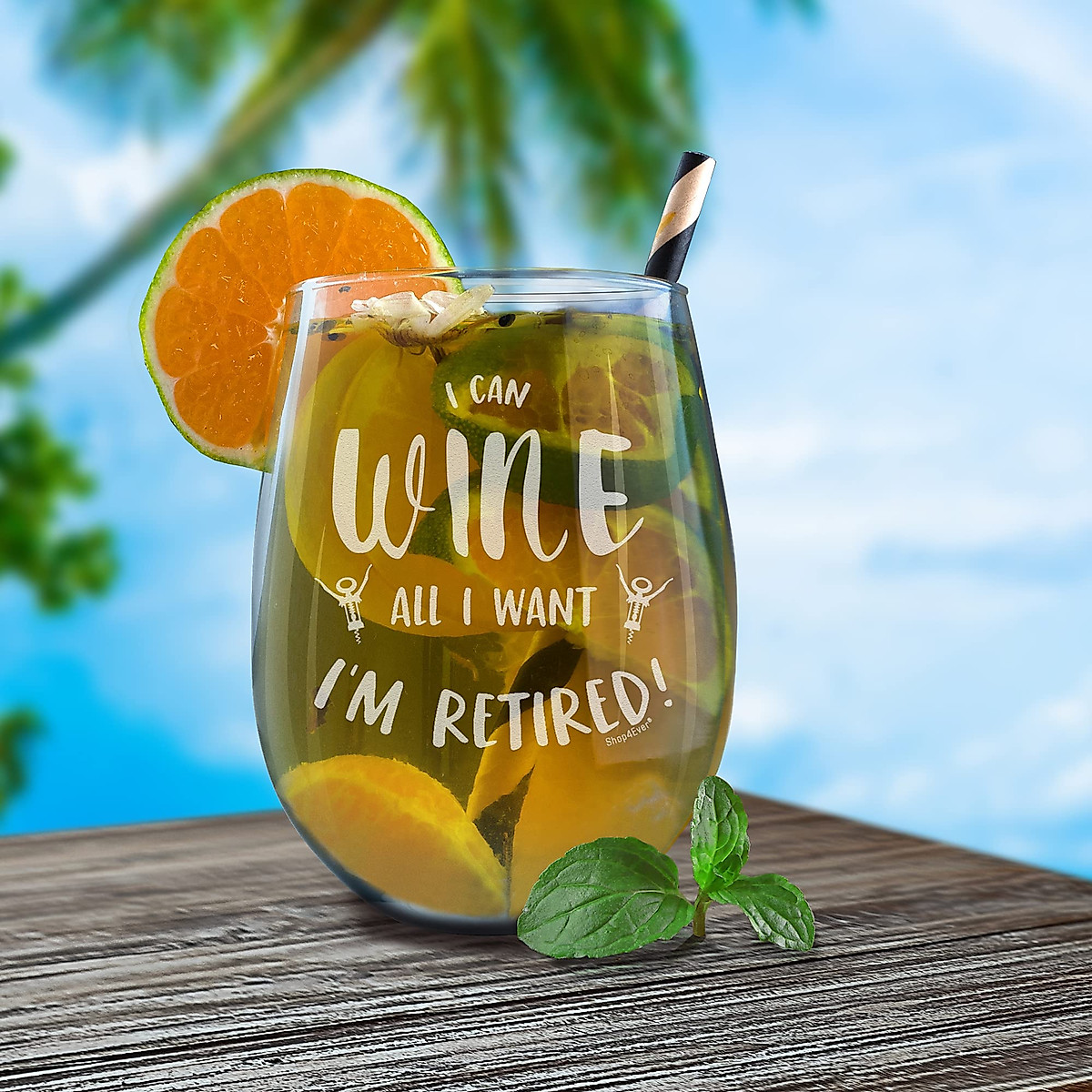 shop4ever I Can Wine All I Want I'm Retired Laser Engraved Stemless Wine Glass 15 oz. Funny Gag Gift Retirement Retiree Retiring