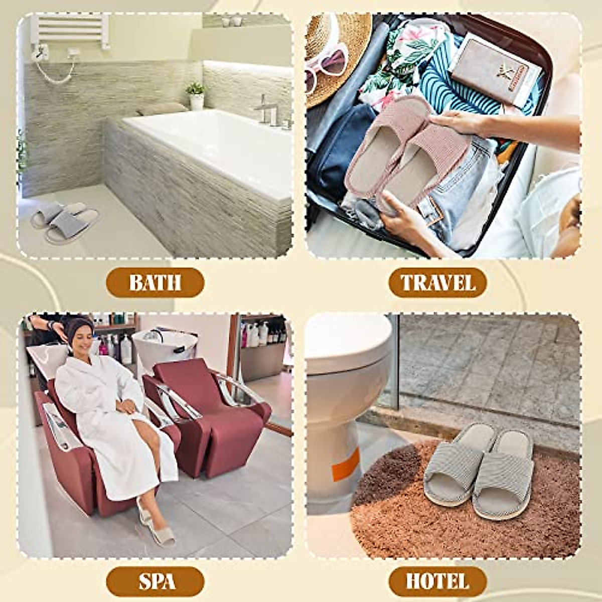 8 Pairs Disposable House Slipper for Guests Open Toe Breathable Slippers Spa Slippers Comfortable Indoor Home Slippers (Red, Beige, Navy, Coffee, Pinstripe)