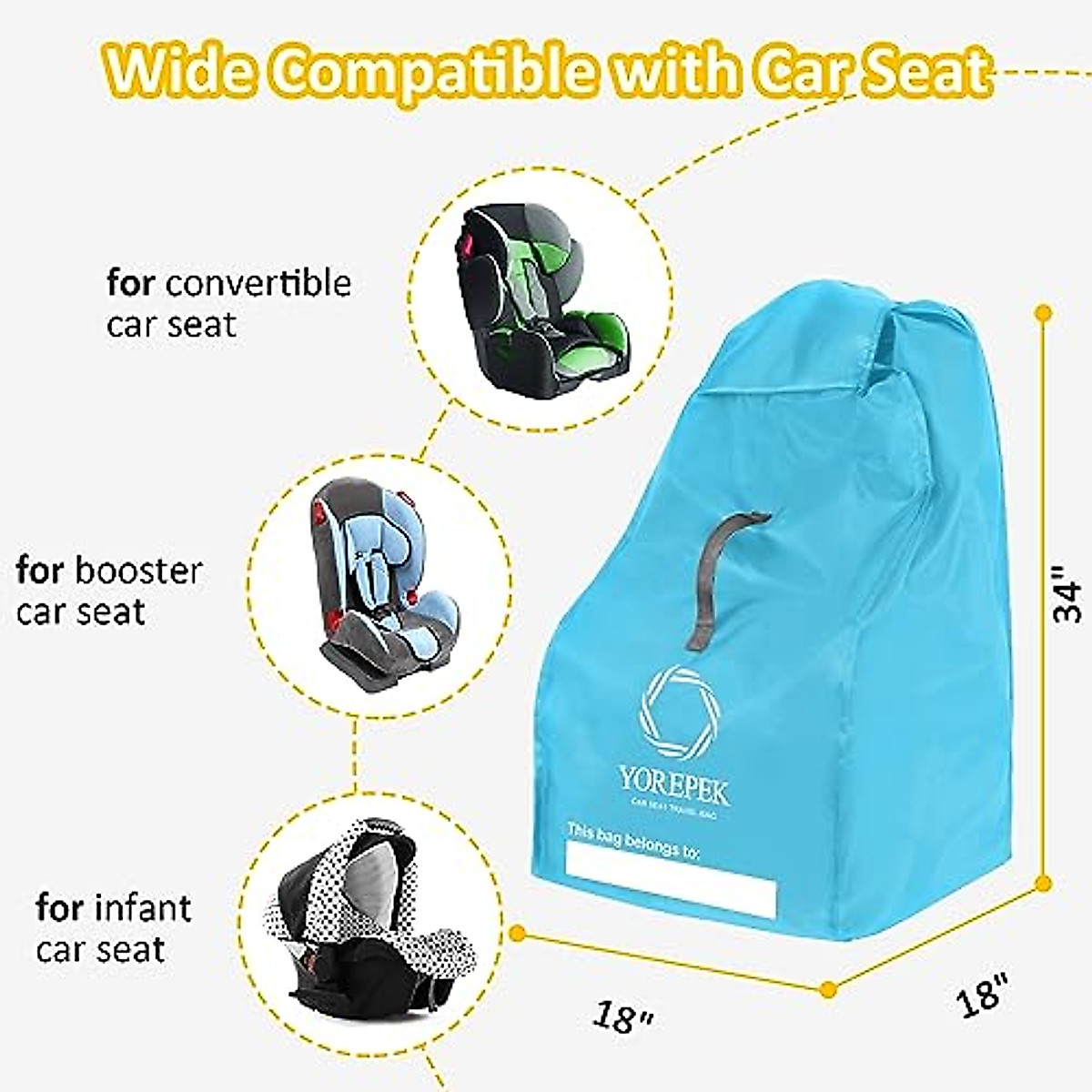 YOREPEK Car Seat Travel Bag Backpack, Universal Car Seat Bags for Air Travel Fits Convertible,Booster,Infant Carseat, Carseat Travel Cover, Gate Check Bag for Car Seats,Blue