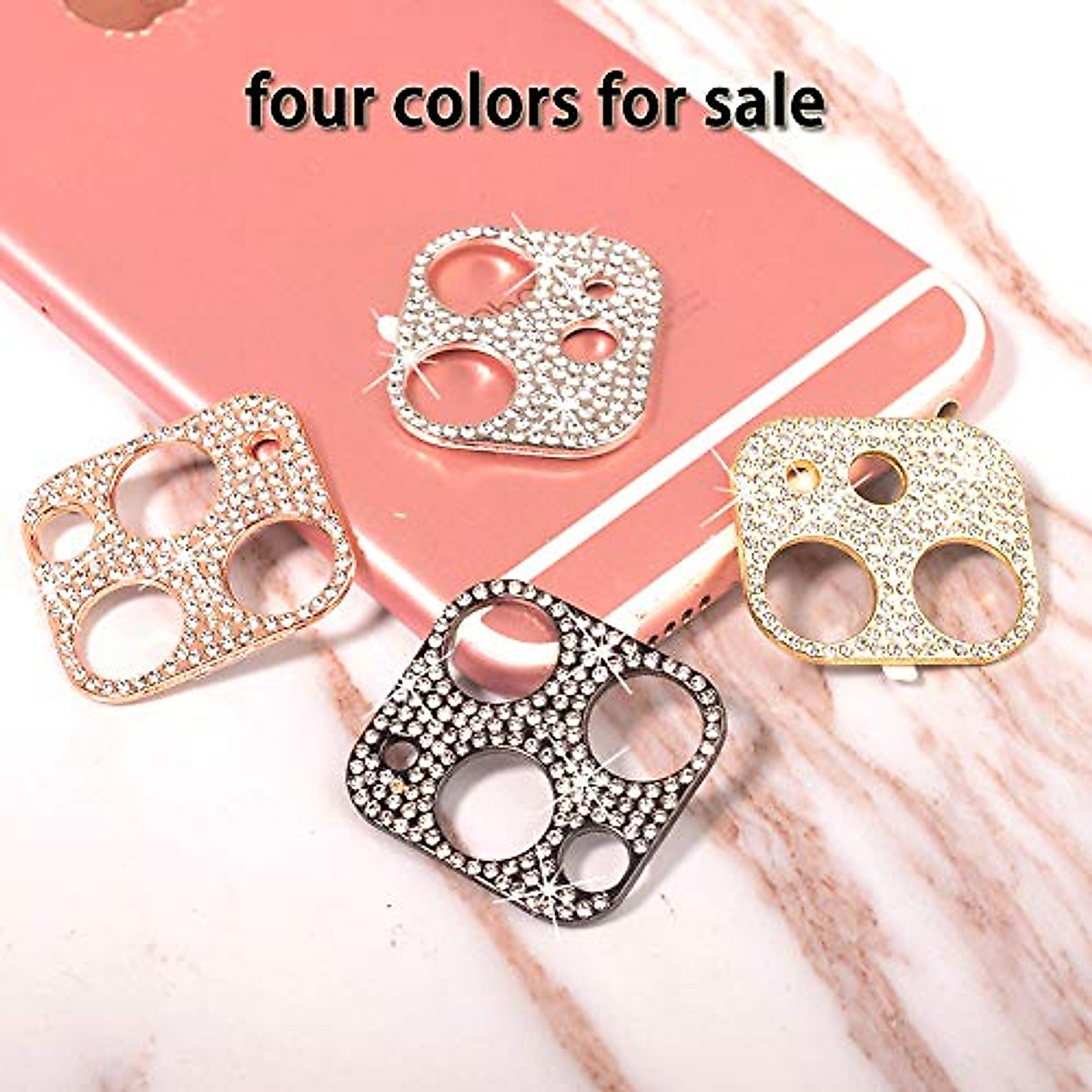 Rear Camera Decorations for iPhone 12 3D Bling Bling Diamond Lens Protective with Flash Hole Ring Anti-Fall Decorate Crystal Rhinestone Sticker iPhone12 Protector Cover Silver