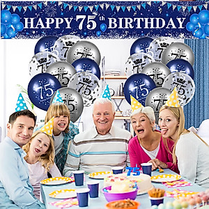 RUMIA Blue 75th Birthday Decorations for Men Women, Navy Blue Silver Happy 75th Birthday Yard Banner, Blue 75th Birthday Balloons for 75th Birthday Anniversary Party Decorations Supplies (A9143)
